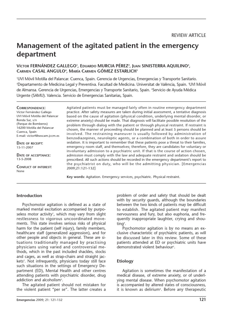 Management of The Agitated Patient in The Emergency Department | PDF ...