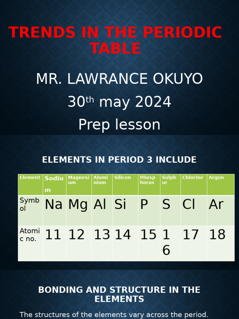 Period 3 Elements: Trends and Properties | PDF | Chemical Bond ...