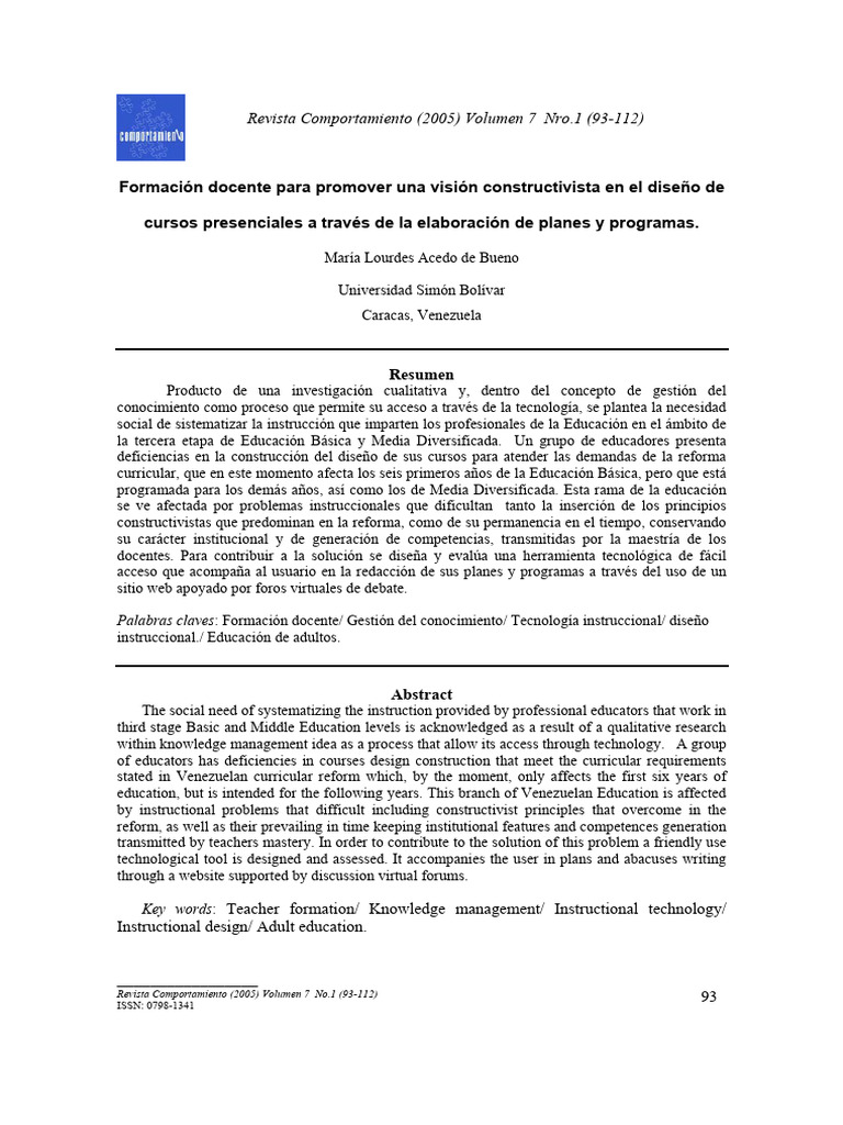 Promover Una Vision Constructivista en El Diseño de Cursos Presenciales ...