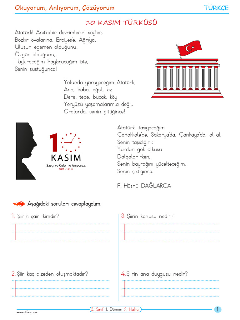 Sinif Haftalik Odev 1. Donem 9. Hafta | PDF