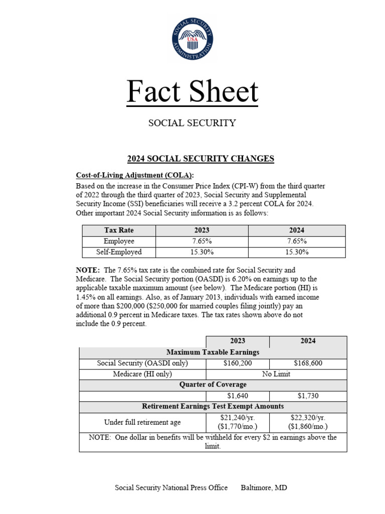 Cola Facts 2024 | PDF | Cost Of Living | Social Security (United States)