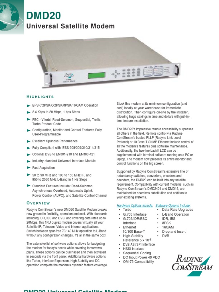 Dmd20 - Digital Satellite Modem For Voice | PDF