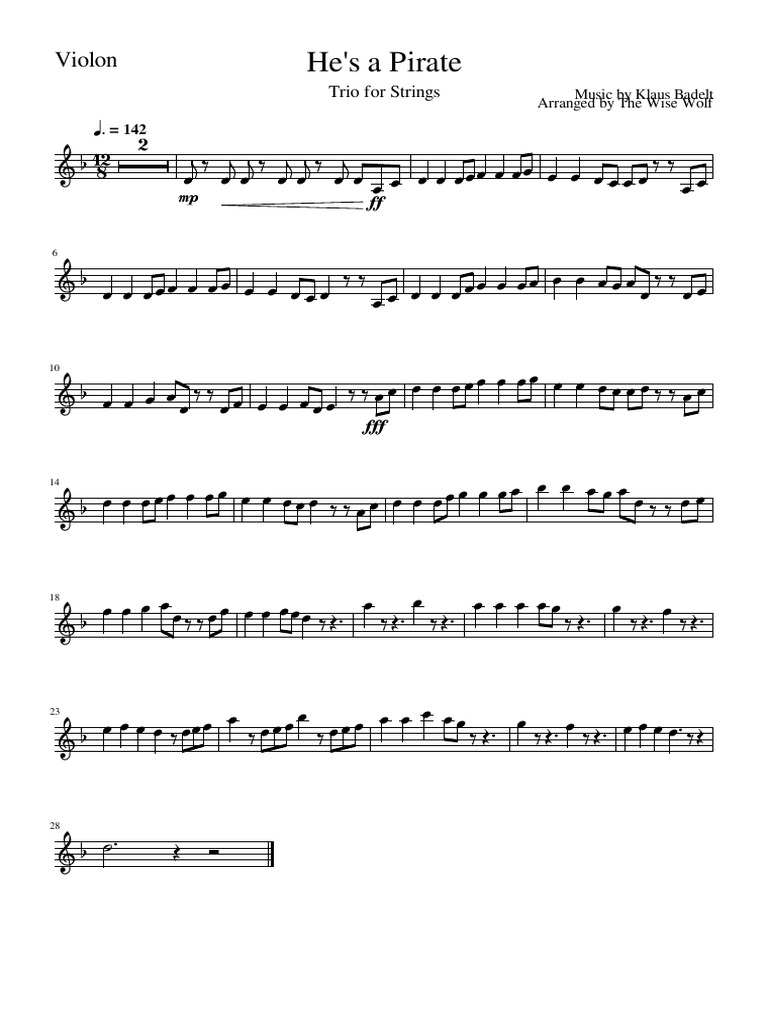 Hes a Pirate - Short Version - Trio for Strings-Violon | PDF