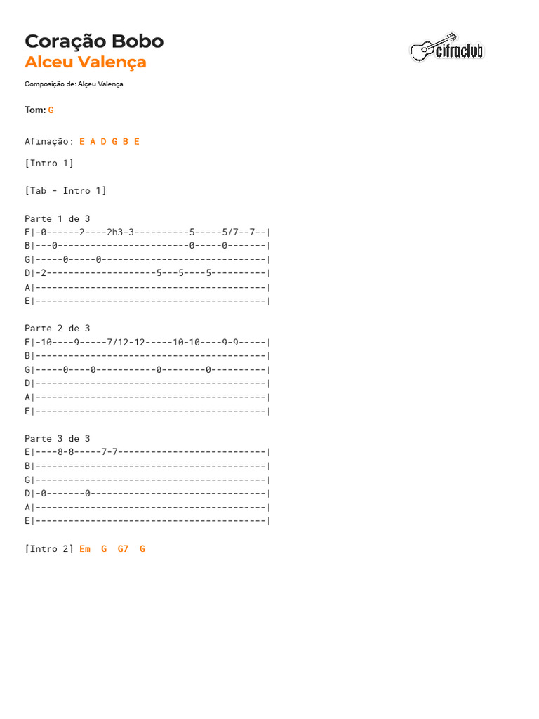 Cifra Club - Alceu Valença - Coração Bobo | PDF