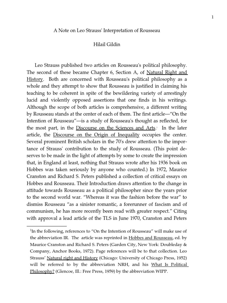Note On Leo Strauss' Interpretation of Rousseau | PDF | Jean Jacques ...