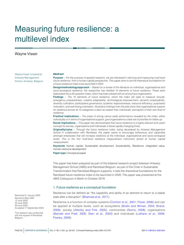 Measuring Future Resilience - A Multilevel Index | PDF | Psychological ...