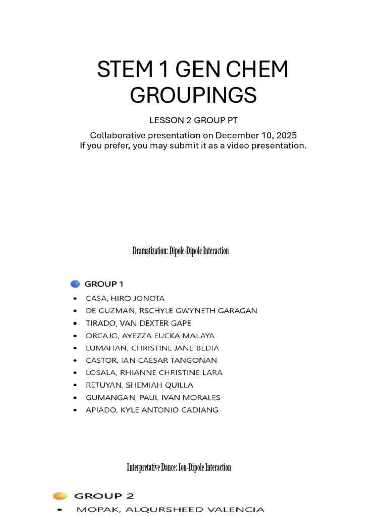 Gen Chem Groupings and Group Pt Guidelines Stem 1 | PDF