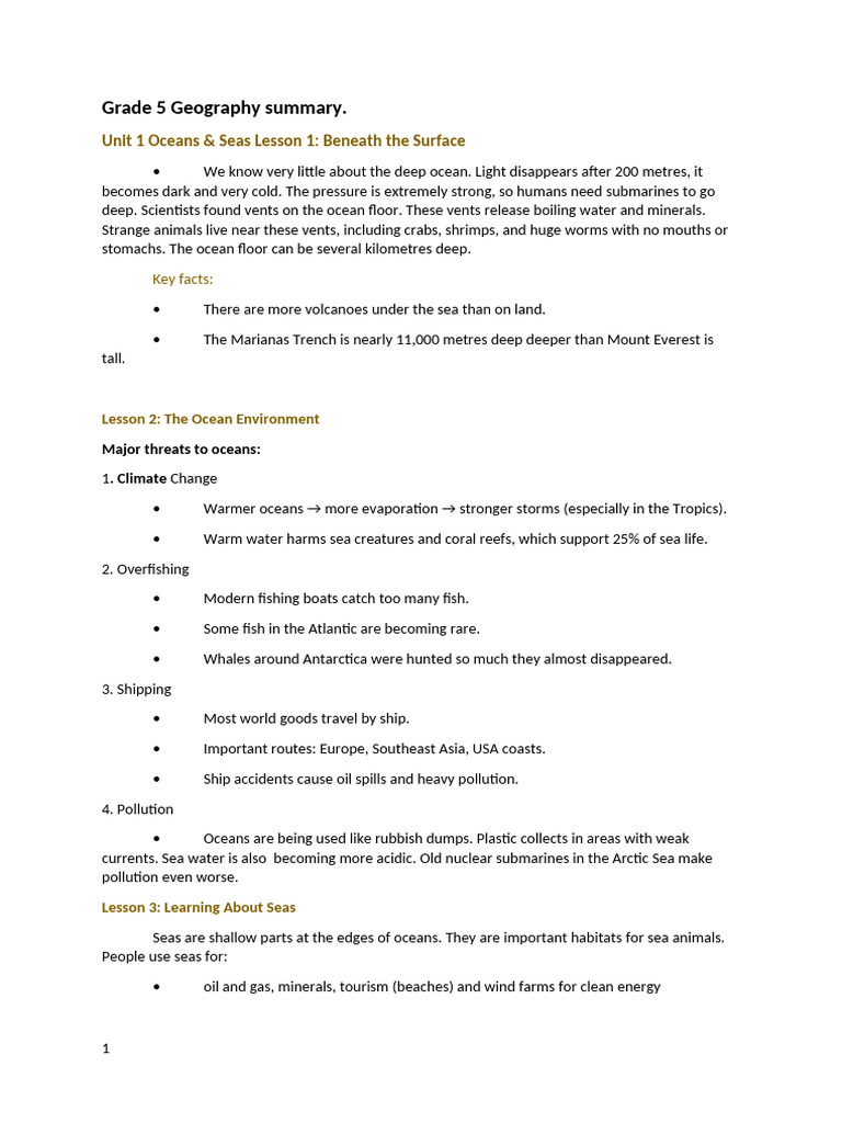 Grade 5 Geography: Oceans, Rivers, Seasons | PDF | Sea | Oceans