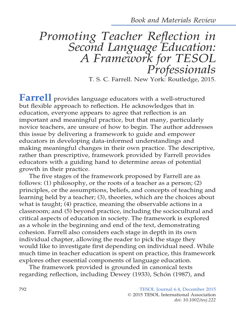 Teacher Reflection Framework for TESOL | PDF | English As A Second Or ...