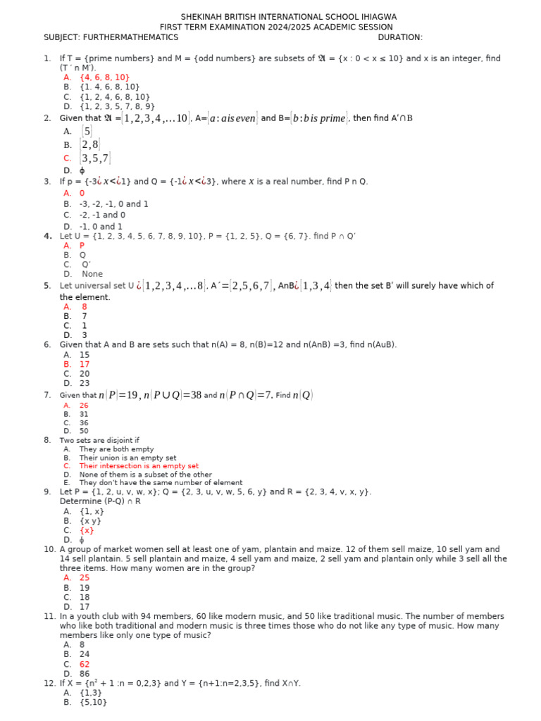 f Maths Exam Obj Yr 10 | PDF