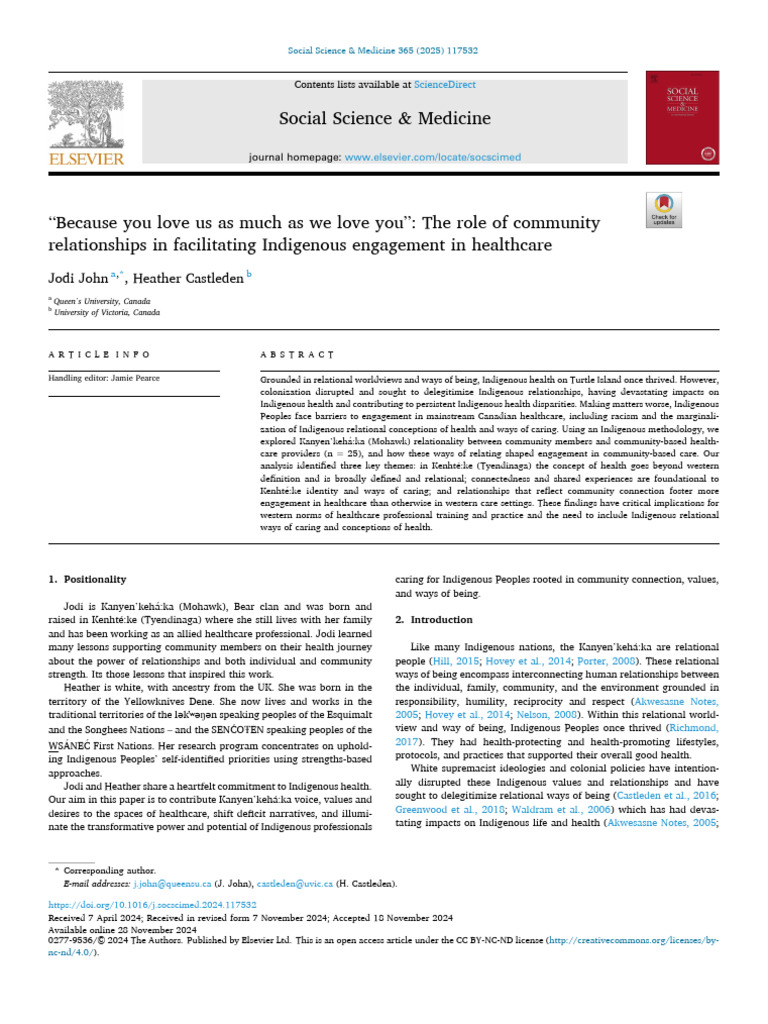 Indigenous Engagement in Healthcare Relationships | PDF | Chronic ...