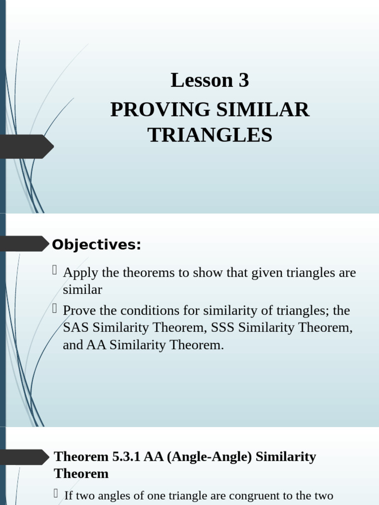 Lesson 3 PROVING SIMILAR TRIANGLES [Autosaved] | PDF | Triangle ...