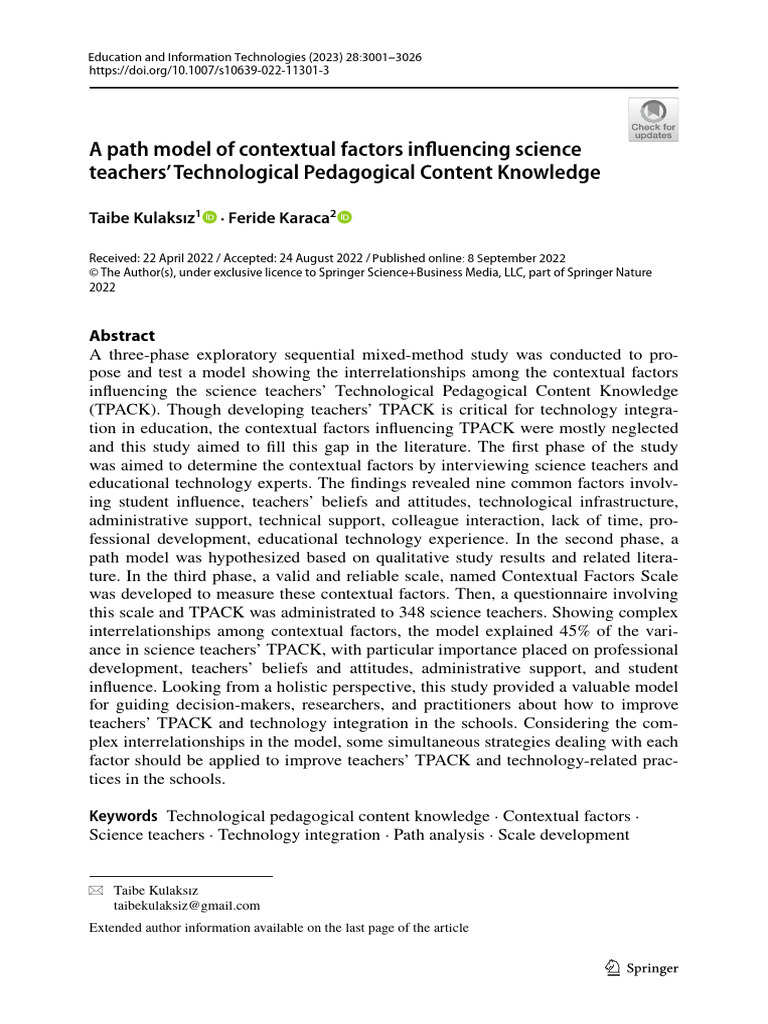 Contextual Factors Impacting TPACK | PDF | Structural Equation Modeling ...