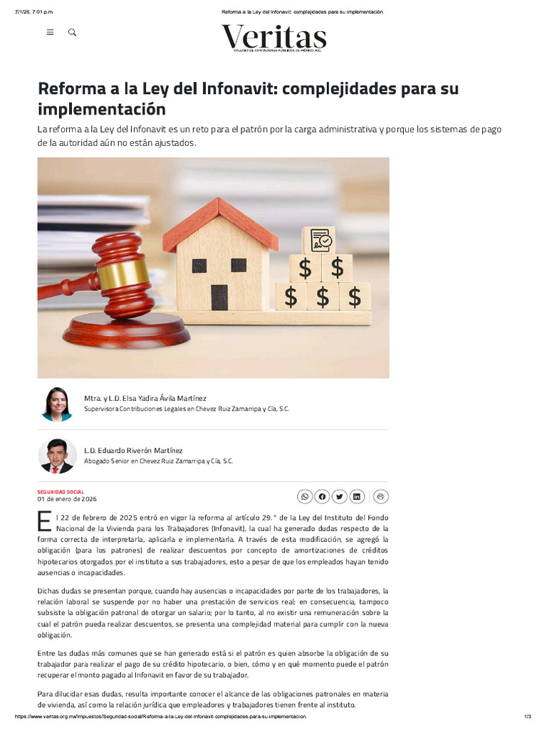 Reforma A La Ley Del Infonavit - Complejidades para Su Implementación | PDF