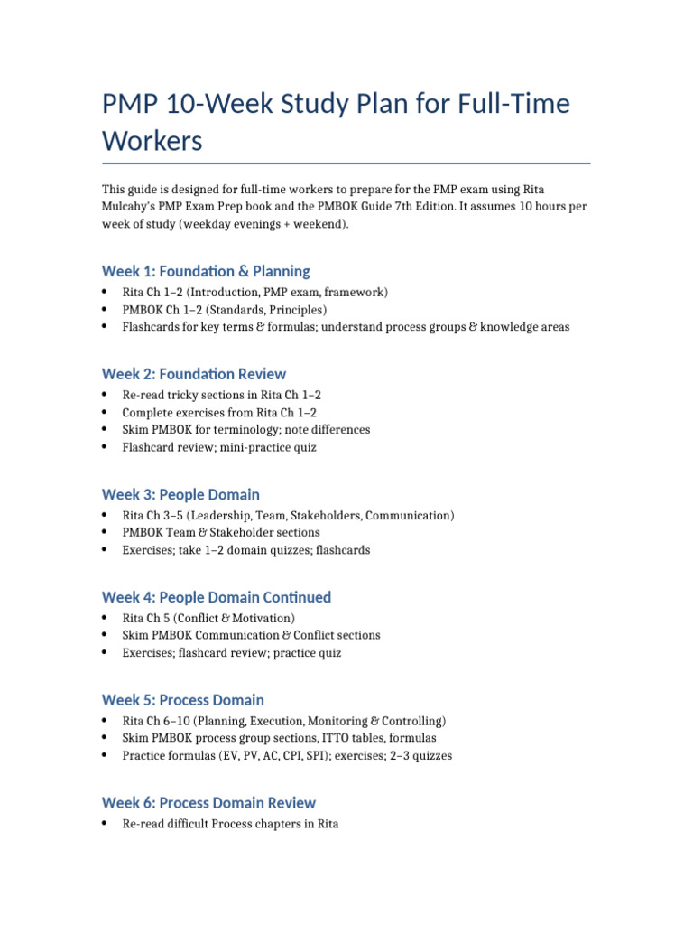 PMP 10 Week Study Plan | PDF