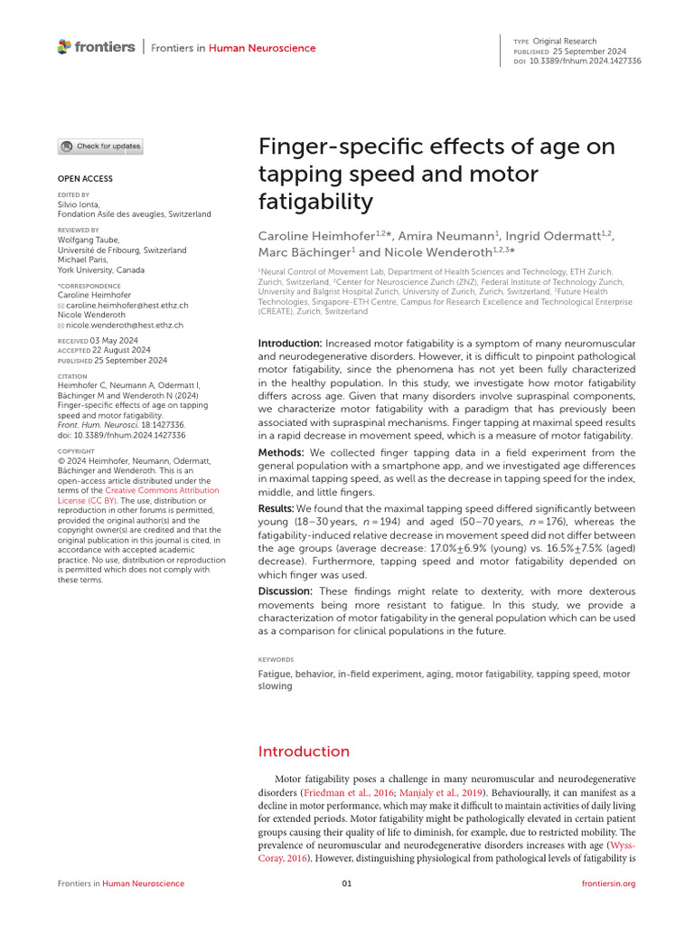 Age Effects on Finger Tapping Speed | PDF