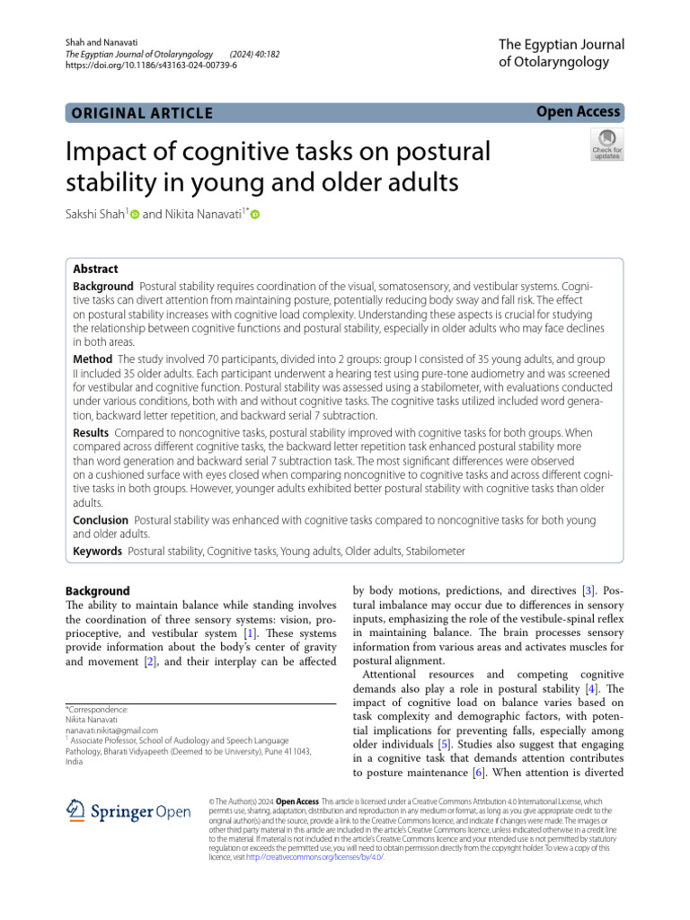 Impact of Cognitive Tasks on Postural | PDF | Balance (Ability ...