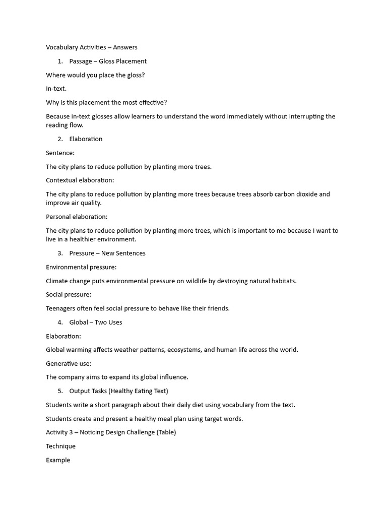 Vocabulary Activities for Effective Learning | PDF