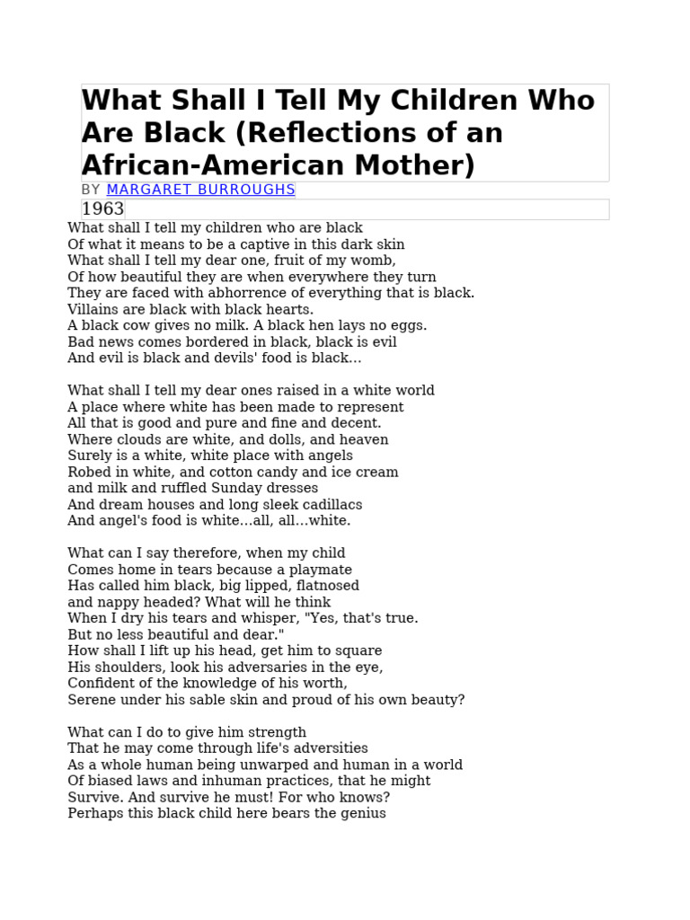 Margaret Burroughs- What Shall I Tell My Children Who Are Black | PDF