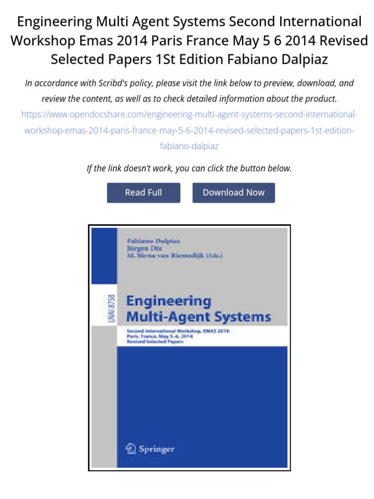 Engineering Multi Agent Systems Second International Workshop EMAS 2014 Paris France May 5 6 ...