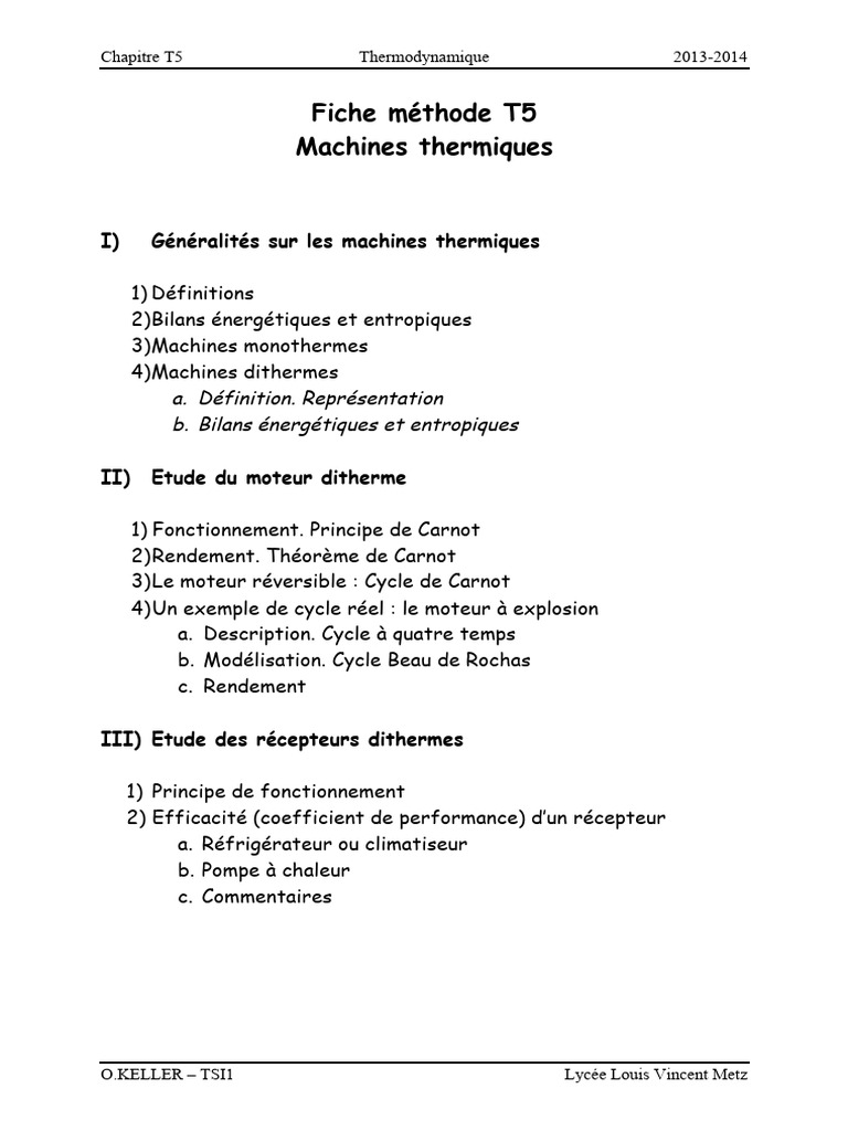 Machines Thermiques : Principes et Rendement | PDF