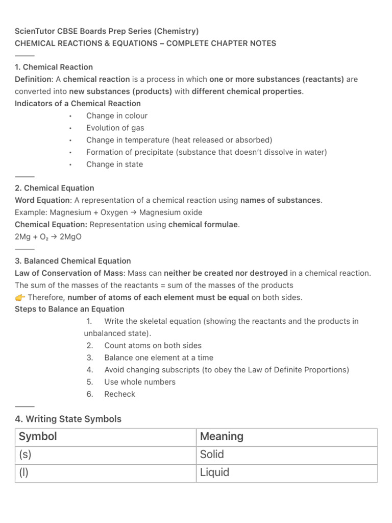 1. Chemical Reactions & Equations | PDF | Redox | Chemical Reactions