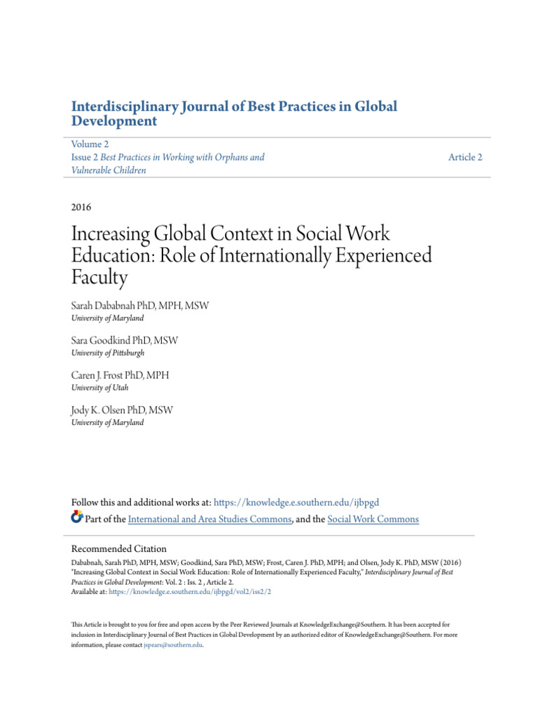 Increasing Global Context in Social Work Education | PDF | Social Work ...