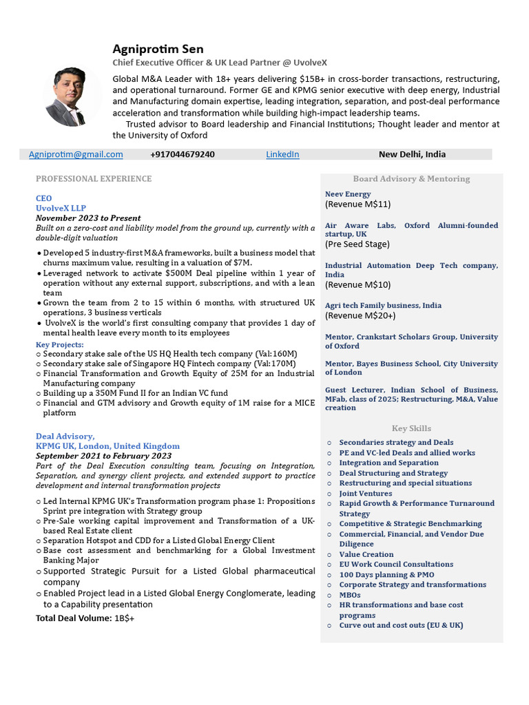 CEO Agniprotim Sen: M&A Expert Profile | PDF | Mergers And Acquisitions ...