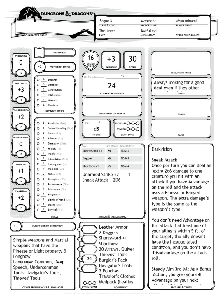 wednesday dnd character of unknown class and race | PDF | Role Playing ...
