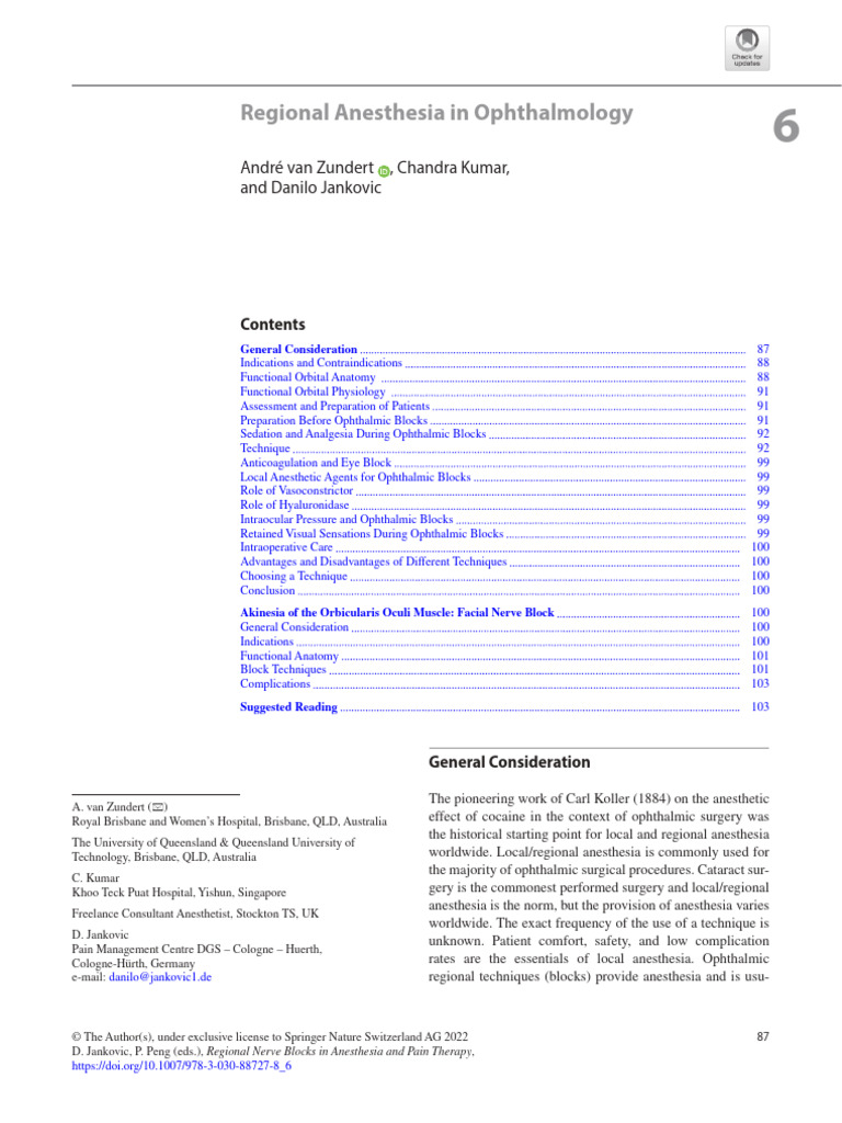 Regional Anesthesia Techniques in Ophthalmology | PDF | Ophthalmology ...