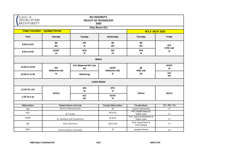 3DEE Updated Time Table_251111_074612 | PDF | Electricity | Electrical ...