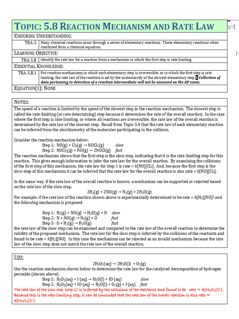 5.8 Reaction Mechanism and Rate Law Student | PDF | Chemical Reactions ...