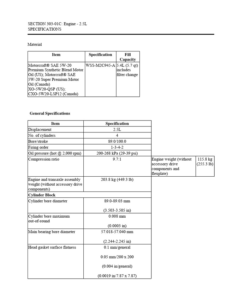 303-01C_Engine – 2.5L | PDF | Motor Oil | Engine Technology