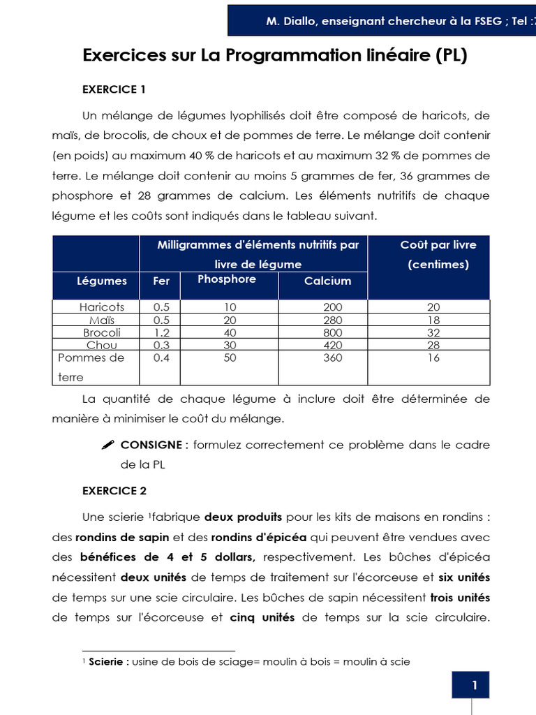 Problèmes de Programmation Linéaire en Agriculture et Industrie | PDF