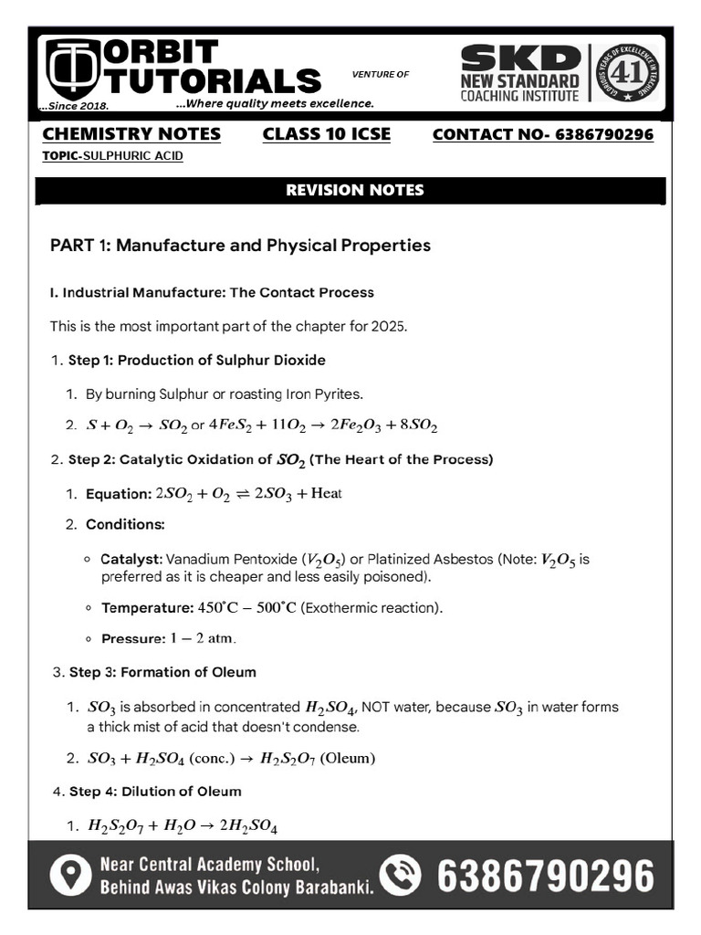Sulphuric Acid Revision Notes | PDF