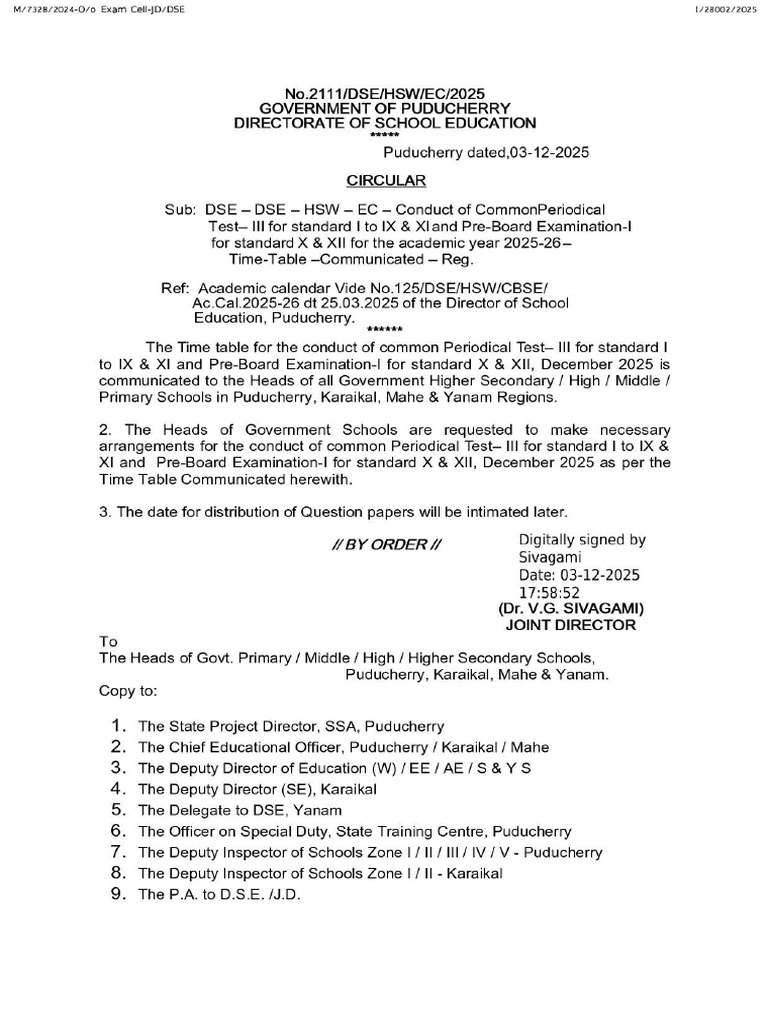 Time Table Dec 2025 Final | PDF