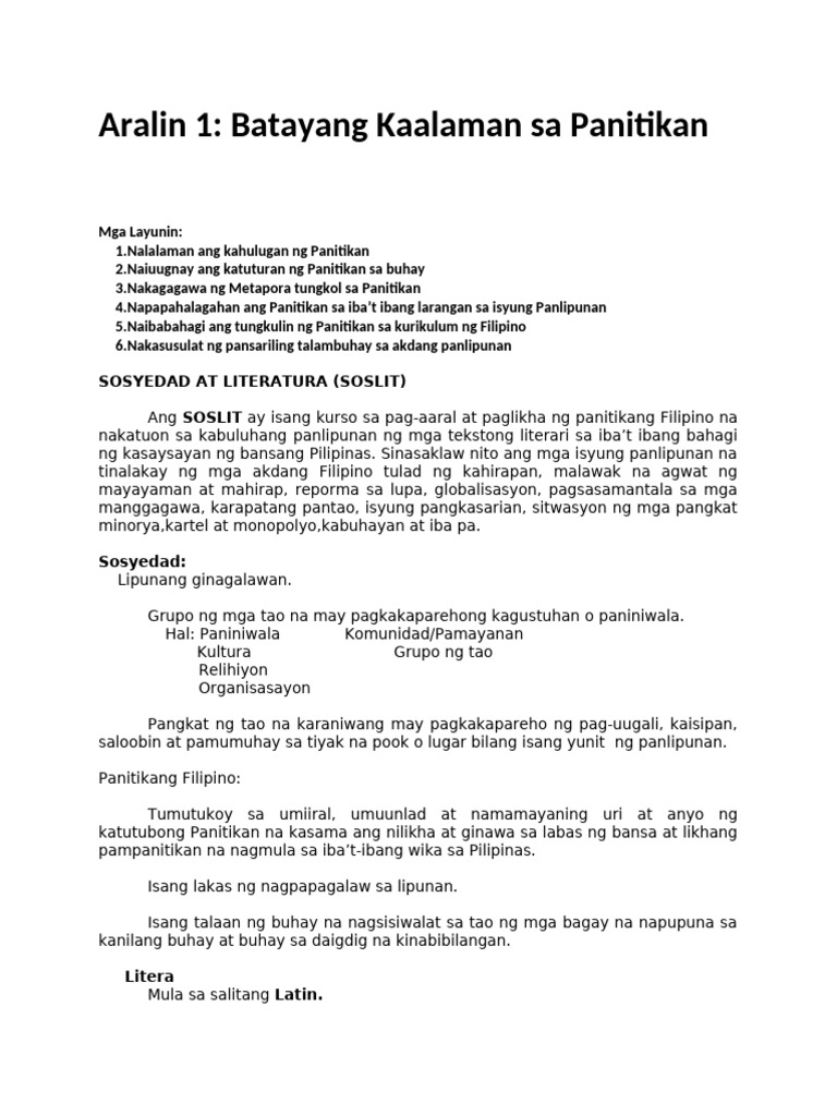 Panitikan-Aralin-1-2024 | PDF