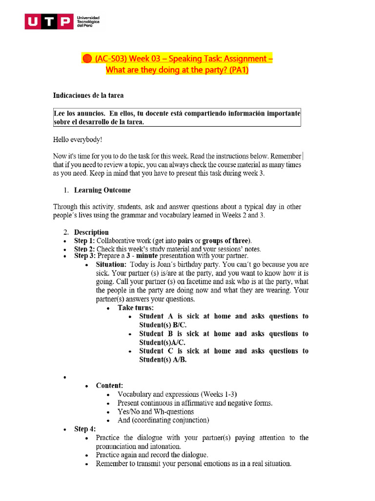 ? (AC-S02) Week 02 – Speaking Task Assignment – What are they doing at ...