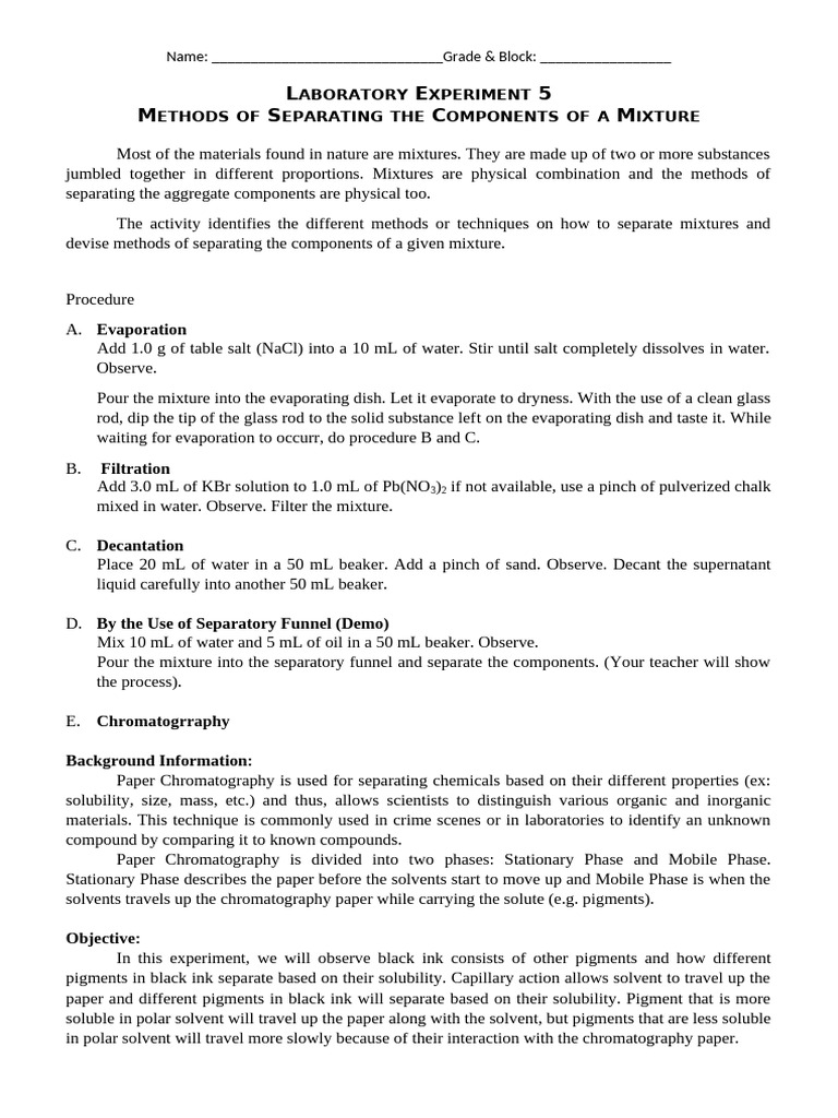Methods of Separating Components of A Mixture | PDF | Chromatography ...