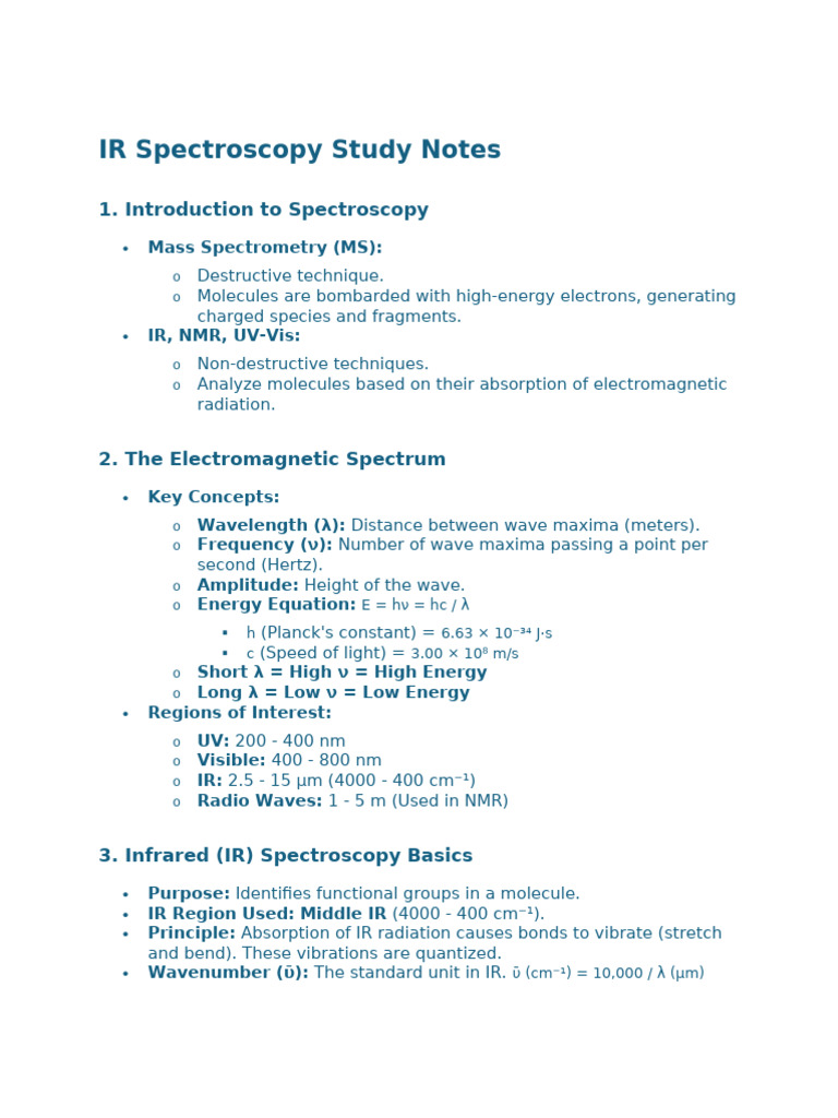 IR Spectroscopy Study Guide | PDF | Infrared Spectroscopy ...