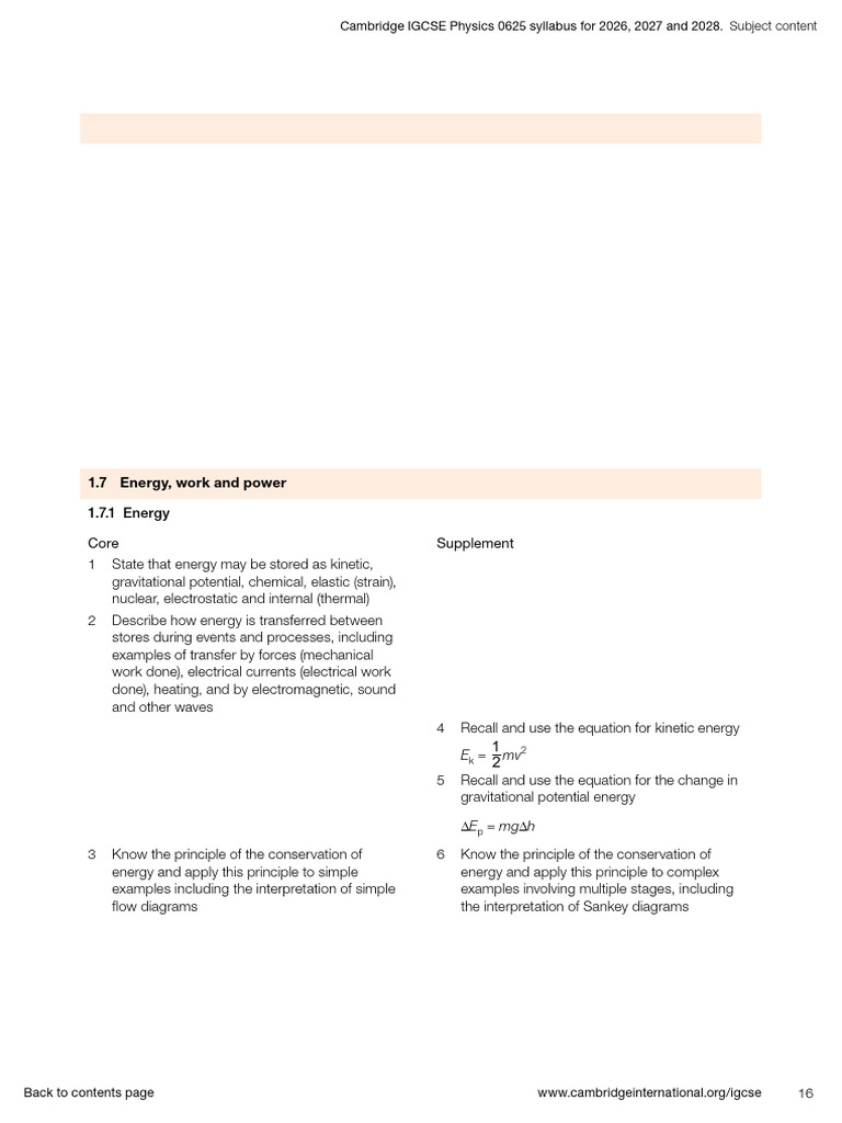 Cambridge IGCSE Physics Energy Concepts | PDF | Potential Energy ...
