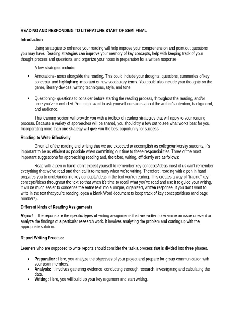 Reading Strategies for Literature Response | PDF | Essays | Rhyme