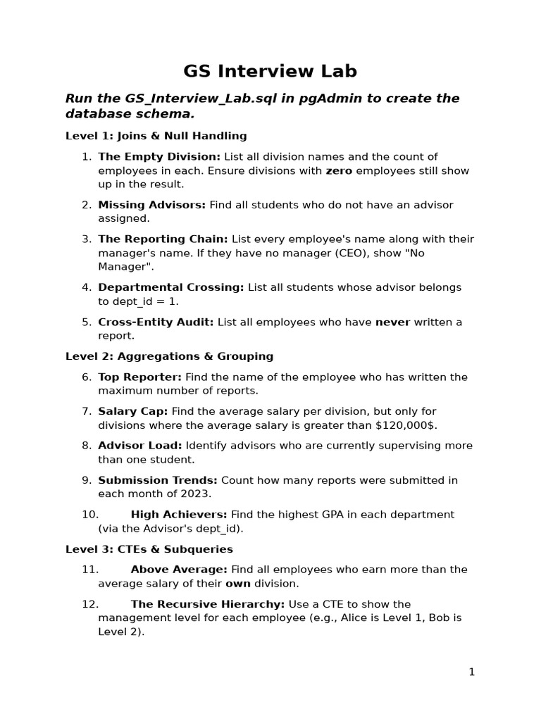 Problem Statements-GS Interview Lab | PDF | Database Index | Data