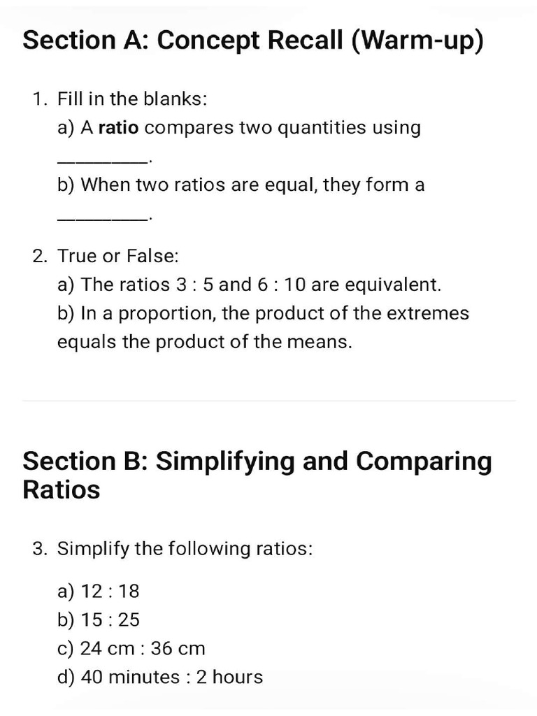 Class7 Ratio and Proportions Worksheet | PDF