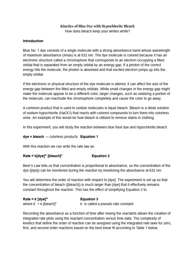 Anshika Salgia - Kinetics of Blue Dye With Hypochlorite Bleach | PDF ...