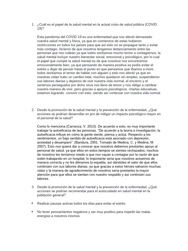 Cuál Es El Papel de La Salud Mental en La Actual Crisis de Salud ...
