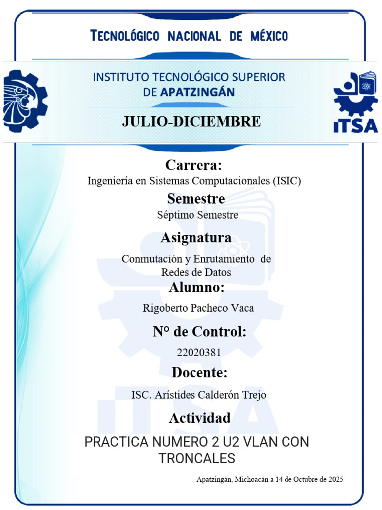 PachecoVaca_PRACTICA NUMERO 2 U2 VLAN CON TRONCALES_INFORME | PDF ...