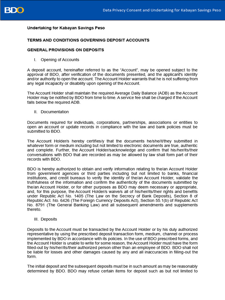 Data Privacy Consent and Undertaking for Kabayan Savings Peso | PDF ...