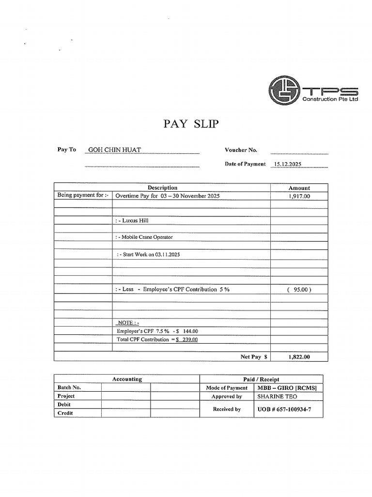 Payslip-Nov'25 (Goh ChinHuat) OT | PDF
