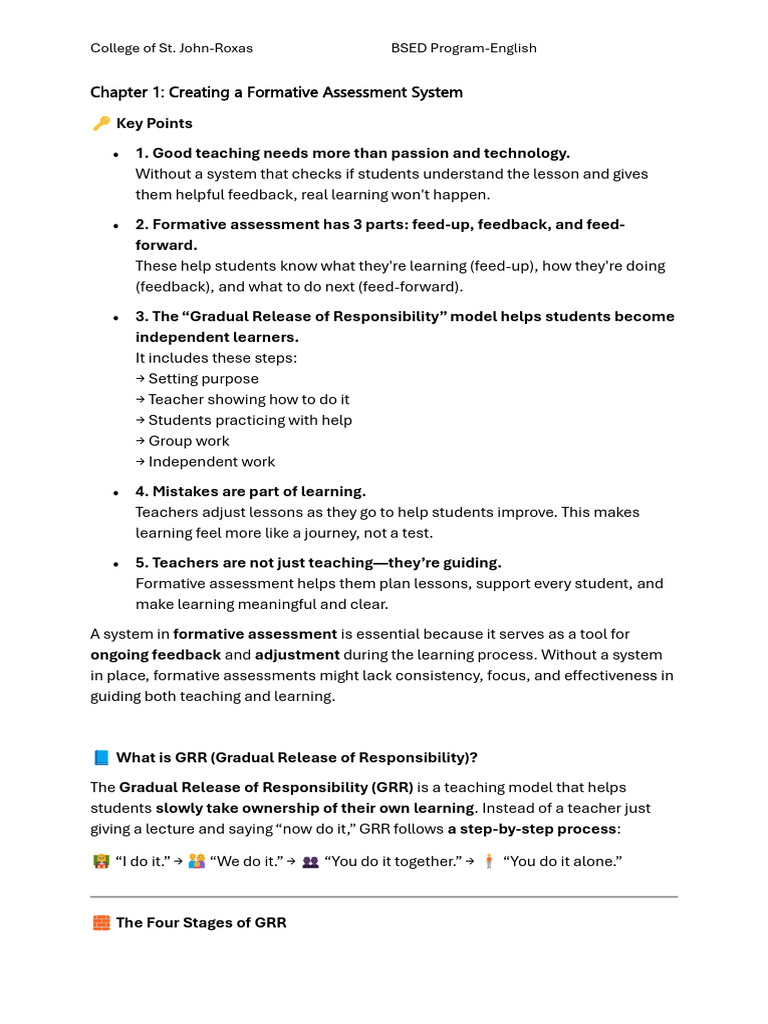 Formative Assessment and GRR Model | PDF | Intelligence | Learning
